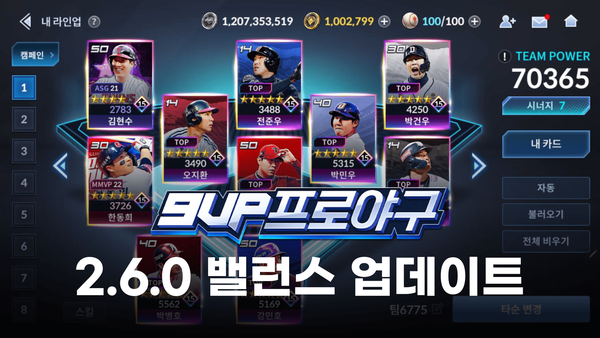에이스프로젝트 ‘9UP 프로야구’ 업데이트…+15강 카드 강화 확장